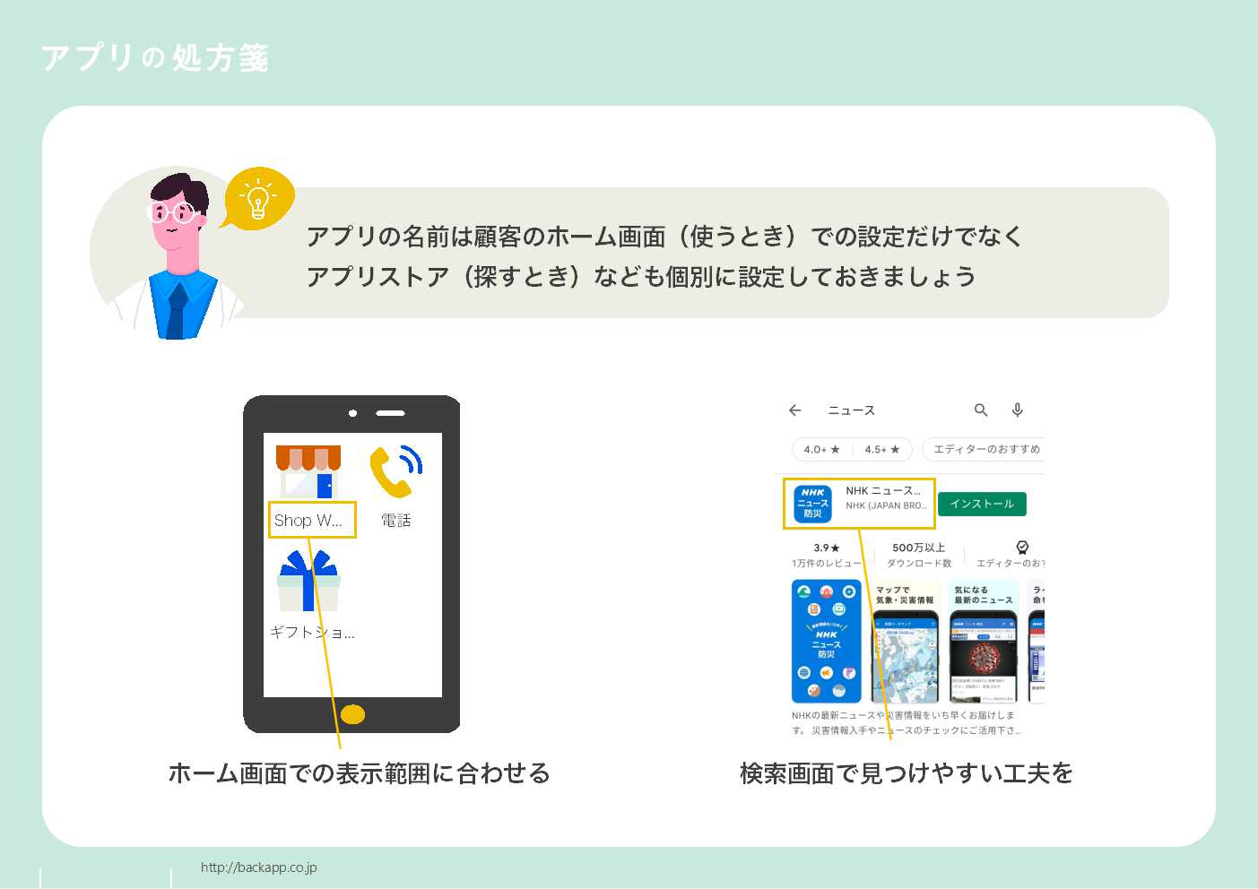 アプリ名の文字数は最大で何文字？iOS/Androidの仕様とユーザー目線（ホーム画面）の両軸で考える - BackApp LLC.